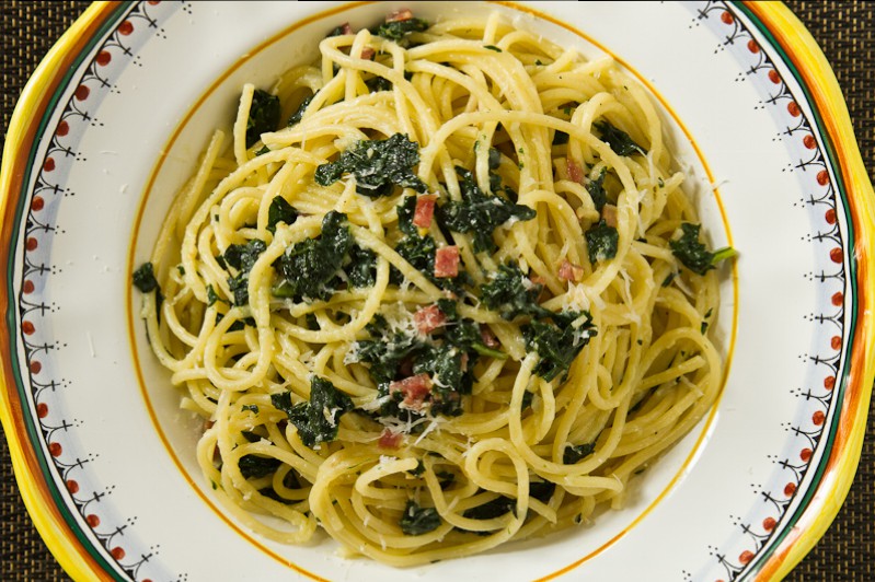 Fast Food for the Soul – Spaghetti with Kale, Salami and Toasted Garlic ...